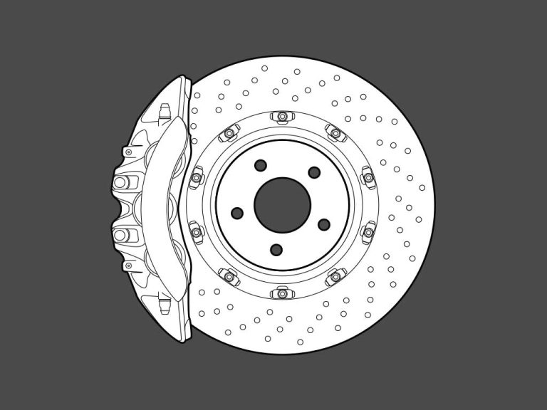 Vector line drawing of automotive disc brakes with slotted rotors ...